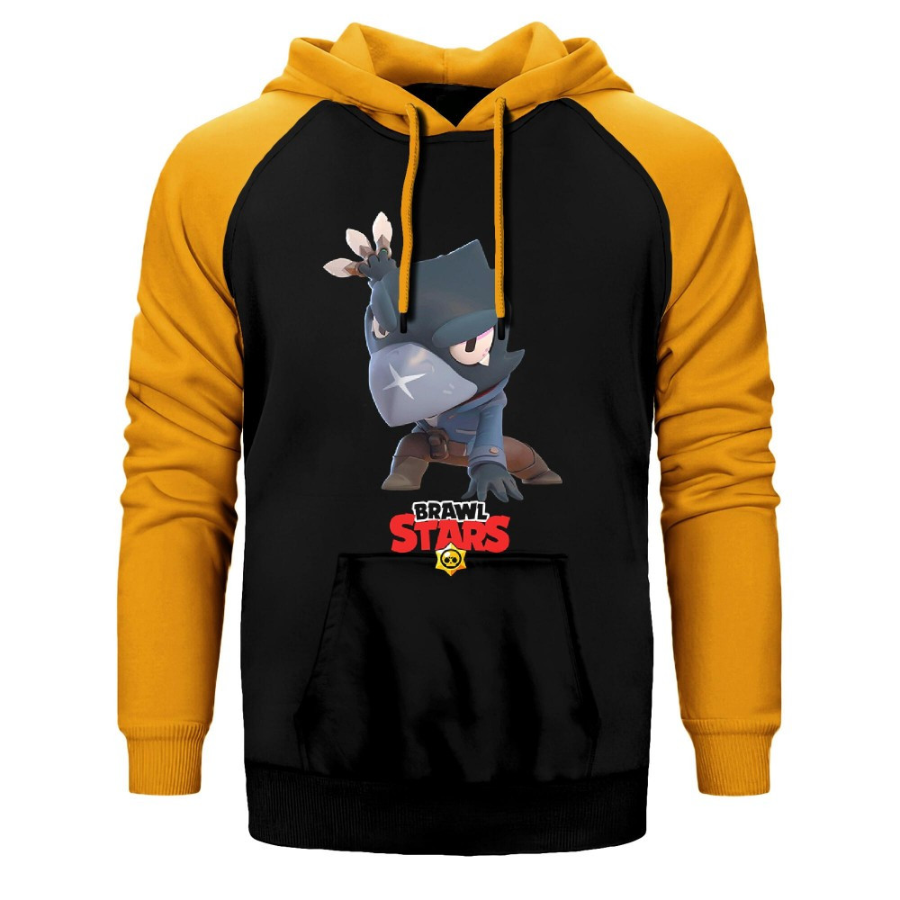Brawl Stars Crow Hoodie, Double Color Raglan Sleeve Yellow Sweatshirt ...