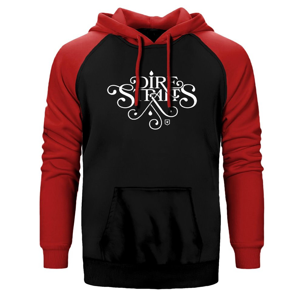 Dire Straits Logo Hoodie, Double Color Raglan Sleeve Red Sweatshirt ...